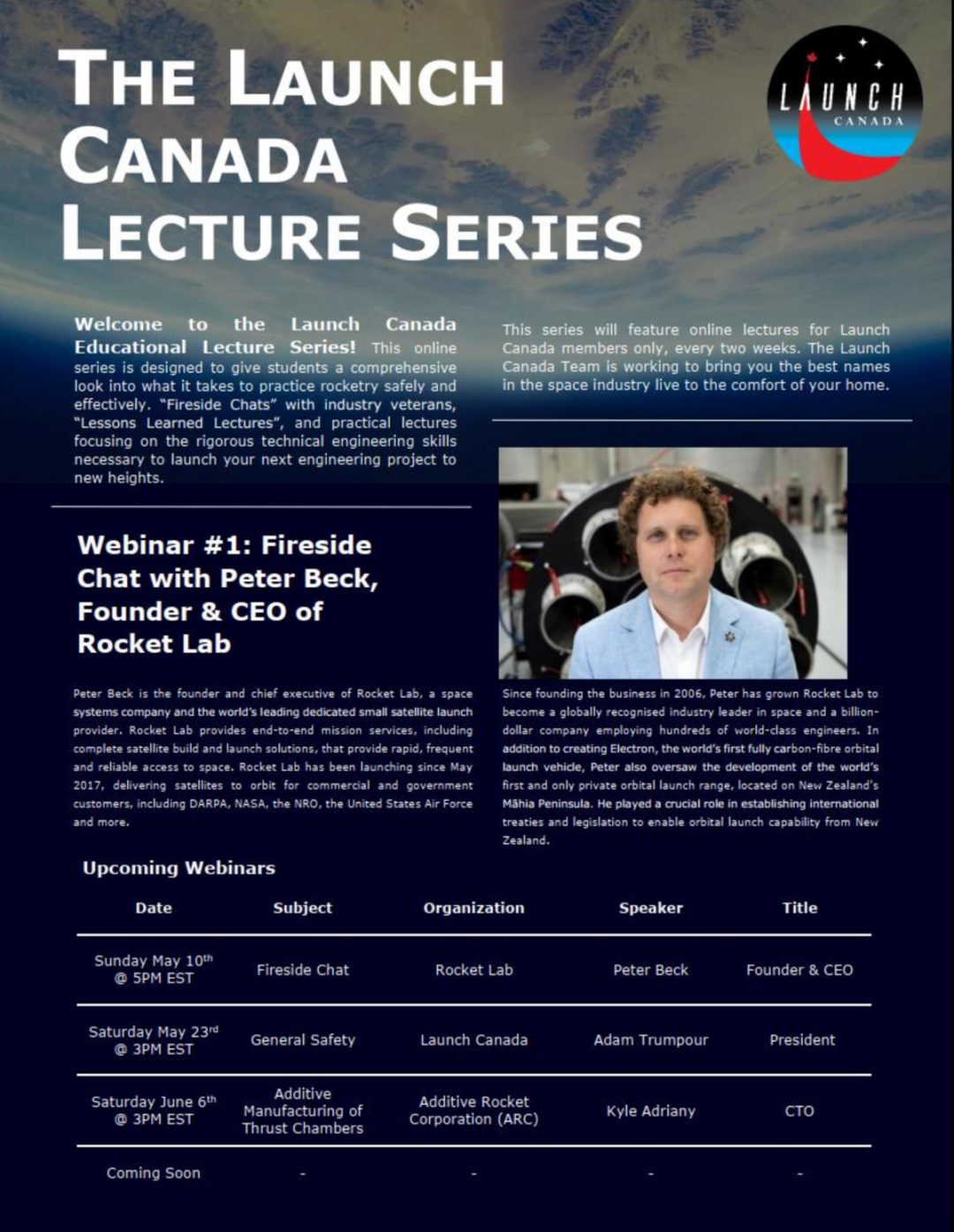 Launch Canada lectures series kicks off with Rocket Lab's Peter Beck ...
