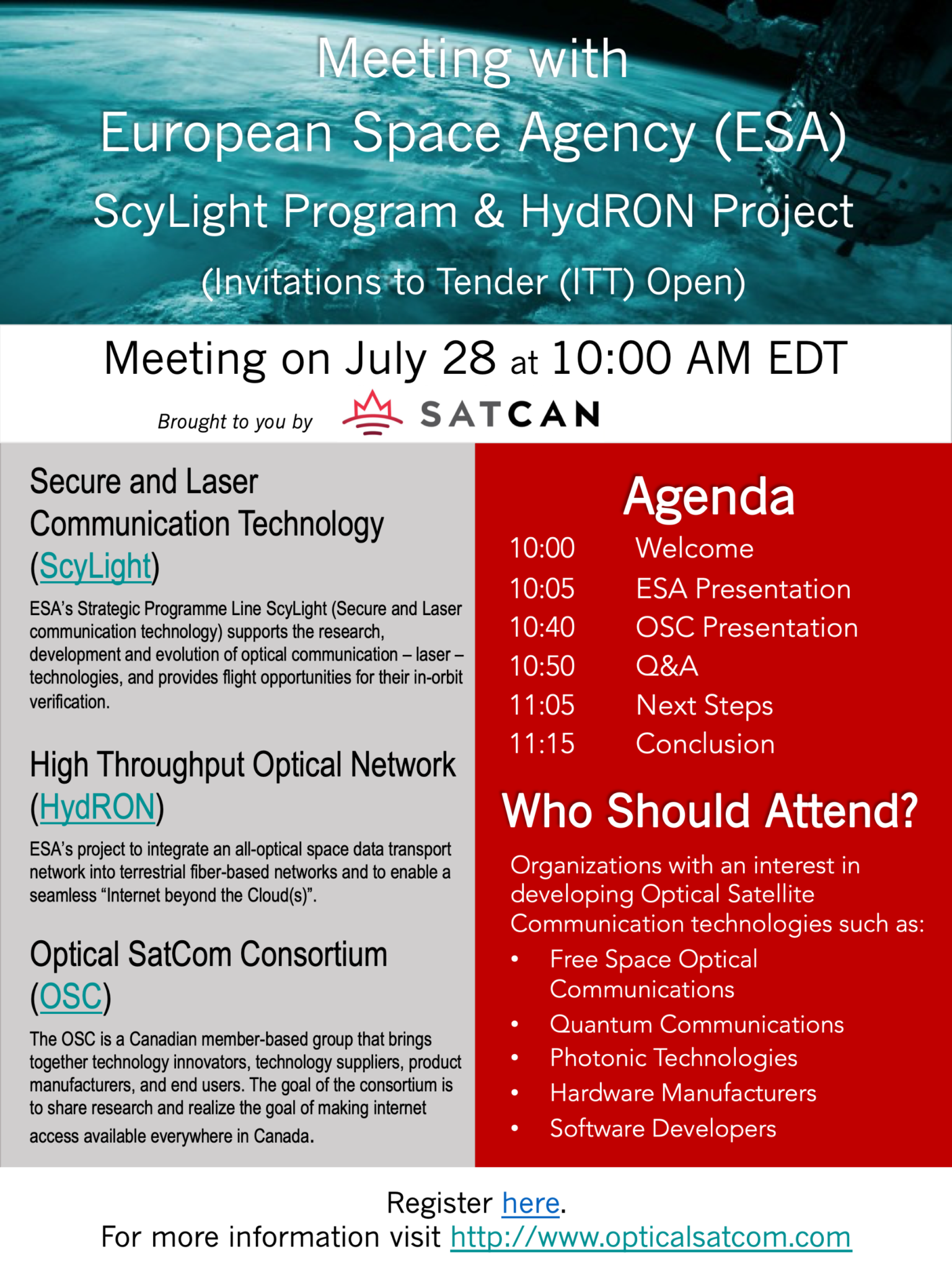 ESA is looking for Canadian partners for ScyLight Program and HydRON ...
